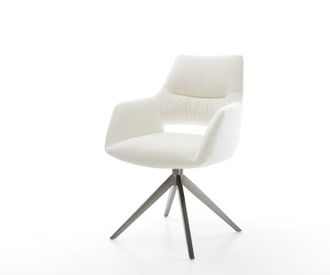 DELIFE Drehstuhl Yago-Flex mit Armlehnen Boucl&eacute; Soft Beige Kreuzgestell breit Graphit 360&deg; drehbar Wippfunktion Taschenfederkern, Esszimmerst&uuml;hle