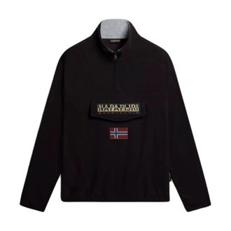 Napapijri Schwarze kapuzenlose Fleece-Halbzip-Jacke - - Jackets - Herren - Schwarzk - L