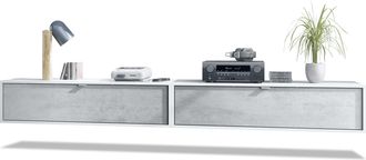 Vladon 2er-Set TV Board Lana 120, Made in Germany, Lowboards je 120 x 29 x 37 cm mit viel Stauraum, Korpus in Wei&szlig; matt, Fronten in Beton Oxid Optik | Gro&szlig;e 