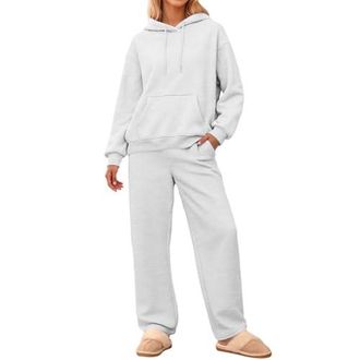 Generic Sweat &agrave; capuche d&eacute;contract&eacute; et pantalon large pour lautomne et lhiver - Tenue deux pi&egrave;ces confortable pour les activit&eacute;s quotidiennes, gris, XXL