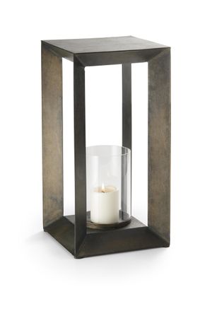 Philippi Estate Windlicht - Stahl mit Antik-Finish und Glas, Bronze-Optik, 20 x 20 x 41 cm, 2,3 kg, Minimalistisches Design