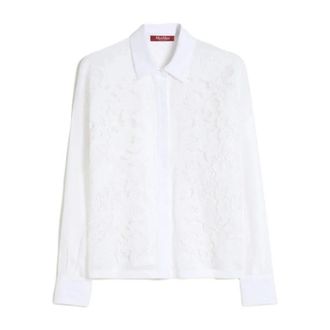 Max Mara Femme, Blouses et Chemises, Blanc, Taille: 38 FR Camicia boxy in tela rami&eacute; ricamo