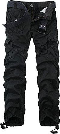 OCHENTA Phorecys Mens Cotton Casual Military Army Camo Combat Trousers,Wild Cargo Pants with 8 Pockets Noir W42