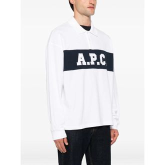 A.P.C. Logo-Striped Cotton Polo - White