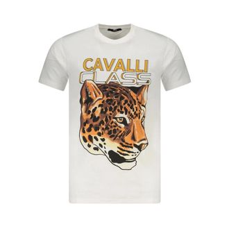 Cavalli Wei&szlig;es Baumwoll Herren T-Shirt Stilvolle Drucke - - Tops - Herren - Wei&szlig; - XL