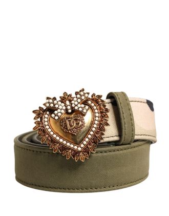 Dolce & Gabbana Womens Green Camouflage Devotion Metal Buckle Belt Cotton