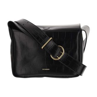 Jil Sander Schultertasche aus Kalbsleder mit Logo - - Bags - Damen - Schwarzk - ONE SIZE