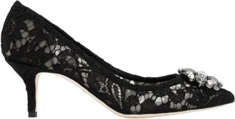 Dolce & Gabbana Hohe Schuhe - Black Lace Pumps With Crystal Accents - Gr. 39,5 (EU) - in Schwarz - für Damen