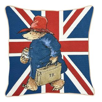 SIGNARE Tapisserie-Kissenbezug, Motiv: Union Jack Paddington Bär, 45 x 45 cm, doppelseitiges dekoratives Sofakissen mit Paspelierung