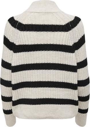 Only Only Onlleise Freya Ls Zip Haut Col Knt Noos Sweater, Femme, Birch/Stripes:black, L