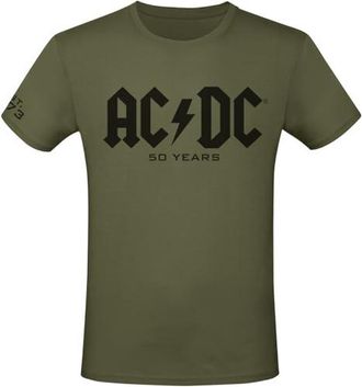 AC/DC 50 Years Logo Homme T-Shirt Manches Courtes Olive XXL 100% Coton Regular/Coupe Standard
