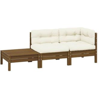vidaXL Vidaxl - Salon de jardin 3 pcs avec coussins cr&egrave;me bois de pin massif