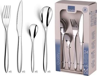 Amefa 24-teiliges Tafelbesteck f&uuml;r 6 Personen - Actual - Edelstahl 18/0, gl&auml;nzende Oberfl&auml;che