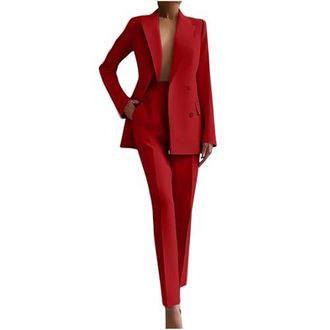 Generic Tenue 2 pi&egrave;ces pour femme - Blazer &agrave; double boutonnage et pantalon de travail &agrave; jambe droite - Blazer d&eacute;contract&eacute; - Costume habill&eacute; pour le bureau et 