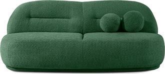 Konsimo Sofa Malve Bequeme 3-Sitzer Couch in Boucl&eacute;-Stoff, Japandi-Stil 2 Dekokissen in Kugelform, Chenille-Stoff, Weiche Sitzfl&auml;che (Dunkelgr&uuml;n, Sofa 190x80x