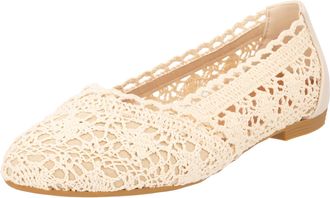 Elara Damen Ballerinas Bequem Slip-On Spitze Chunkyrayan 1128-1 Beige-41