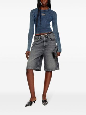 Diesel M-Anker-a Blau Gerippt Langarm-Top