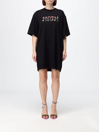 Msgm Mini-robe T-shirt en coton avec logo contrastant et &eacute;paules tombantes