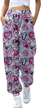 Generic Pantalon de jogging cargo taille haute pour femme | Coupe ample avec poche et cordon de serrage aux chevilles 2026, Rouge, 3XL