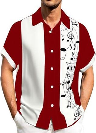 Generic Chemise boutonn&eacute;e &agrave; manches courtes pour homme, style r&eacute;tro des ann&eacute;es 1950, style rockabilly, chemise hawa&iuml;enne boutonn&eacute;e, chemise hawa&iuml;enne, chemise