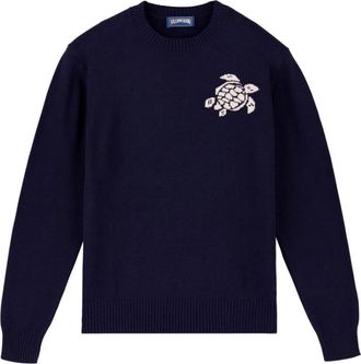 Vilebrequin Homme, Pulls, Bleu, Taille: 3XL Pull Ras du Cou en Coton et Cachemire Tortue