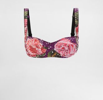 Dolce & Gabbana Balconette-bh Aus Paillettenbesetztem Cady Rosenprint - Frau Unterwäsche Drucken 3b
