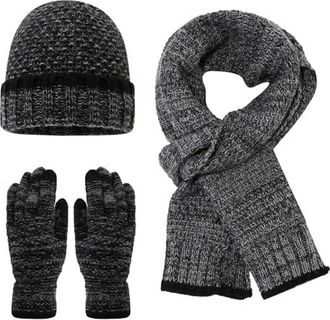 Generic Écharpe tricotée doublée de polaire chaude pour lhiver ensemble pratique incluant bonnet et conçu pour les activités de plein air en extérieur (Black,