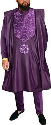 Hawaiian Dreams Vêtements africains pour homme Agbada Vêtements Broderie Dashiki Chemises et pantalons Tenues 3 pièces, Violet-25, L