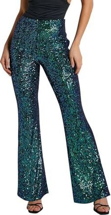 Generic Pantalon à paillettes, pantalon à paillettes taille haute, pantalon évasé à jambes larges, pantalon de danse brillant, pantalon de danse élégant, coup