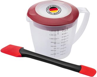 Westmark Back-Set 2tlg., R&uuml;hrbecher mit Deckel, &raquo;Helena&laquo;, 1,4 l und Teigschaber &raquo;Duo&laquo;, Kunststoff/Silikon, Helena, Duo, Transparent/Rot/Schwarz, 310522E6