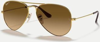 Ray-Ban Lunettes de soleil aviateur &agrave; verres polaris&eacute;s marron - Dor&eacute; arista