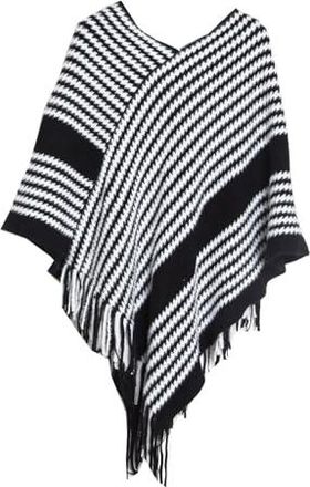 Generic Poncho Femme Hiver Chaud Chale Femme Hiver Chaud Cape Femme Effet enveloppant Poncho Manches Chauve-Souris Ray&eacute; Franges Automne-Hiver-Printemps