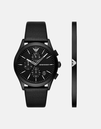 Emporio Armani Ensemble montre chronographe pour homme et bracelet en acier inoxydable - Noir