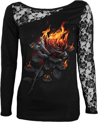 Spiral Flaming Rose Frauen Langarmshirt schwarz XXL 95% Viskose, 5% Elasthan Gothic, Rockwear