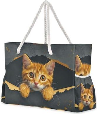 Mnsruu Grand sac fourre-tout de plage pour femme, motif chat orange, sac à bandoulière pour piscine, Multicolore 39, Taille unique