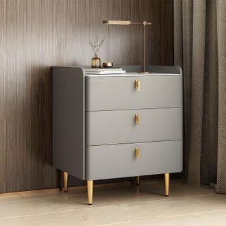 Generic 2-teiliger Moderner Nachttisch Aus Holz Mit 3 Schubladen, Schieferplatte, Dunkelgrau, Goldene Beine(Light Gray/Gold Legs - 1 Piece,18 L x 16 W x 24 H)