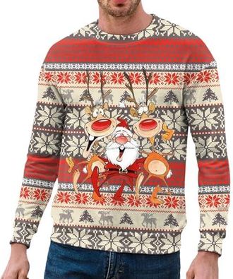 Generic Pull de Noël moche en coton pour homme - Sweat de Noël sans capuche - Pull de Noël Ugly avec impression 3D - Décontracté - Pull dhiver décontracté - P