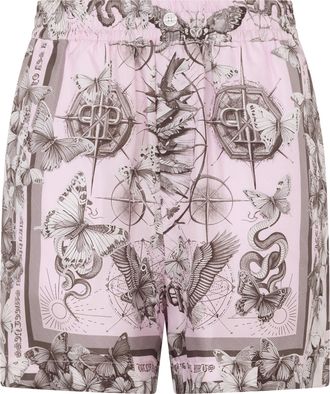 Philipp Plein Silk Shorts Butterfly Tattoo