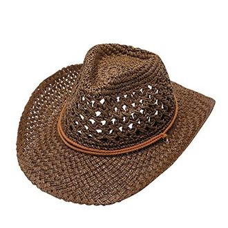 Generic Chapeau de paille de cowboy 59 cm noir unisexe mode &eacute;t&eacute; protection solaire chapeau de paille plage d&eacute;contract&eacute; chapeau de cowboy homme chemise, caf&eacute;, 
