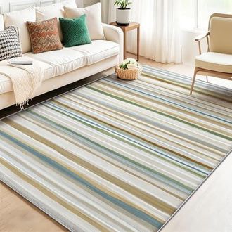 Generic Tapis Rond Salon 160 x 230 cm, Lavable Antid&eacute;rapant Tapis, Aquarelle Lin Rayures Courbes Imprim&eacute; Carpette pour la Chambre la Salle &agrave; Manger et Bureau 