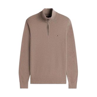 Tommy Hilfiger Homme, Pulls, Beige, Taille: 2XL Pull en coton et cachemire avec fermeture éclair au col