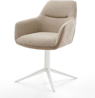 DELIFE Drehstuhl Pejo-Flex Materialmix Schlamm Fu&szlig;kreuz Wei&szlig; 360&deg; drehbar Wippfunktion Taschenfederkern, Esszimmerst&uuml;hle