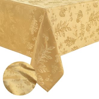 Elrene Home Fashions Elegant Woven Leaves Jacquard Damask Fabric Tablecloth for Fall/Harvest/Thanksgiving, 60 x 120, Gold