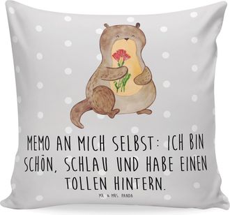 Mr. & Mrs. Panda 40 x 40 Kissen Otter Blumenstrauß - Geschenk, süß, Fischotter, Otter Seeotter See Otter, Kissenbezug 40x40, Couchkissen, Sofakissen