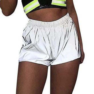 Generic Short m&eacute;tallique brillant pour femme - Short avec paillettes - Pantalon &agrave; paillettes pour femme - Pantalon r&eacute;fl&eacute;chissant argent&eacute; - Sexy - Taille haute