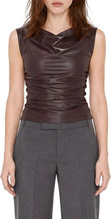 Patrizia Pepe Top sans manches en cuir synth&eacute;tique avec encolure drap&eacute;e