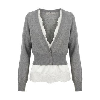 Ermanno Scervino Strickjacke mit Spitzendetails und V-Ausschnitt - - Knitwear - Damen - Grau - M