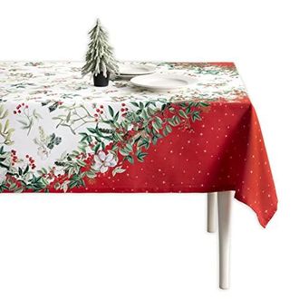 Maison d'Hermine Noel Nappe 100% Coton pour Cuisine, d&icirc;ner, Plateau de Table, d&eacute;coration de f&ecirc;te, Mariage, f&ecirc;te m&egrave;res, Thanksgiving, No&euml;l (Rectangle, 140cm x 180cm)