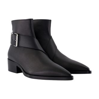 Alexander McQueen Mens Buckle-Strap Leather Ankle Boot Black Calfskin