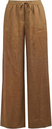 ottod'Ame Femme, Pantalons, Vert, Taille: 40 FR Pantalon en lin avec bande contrast&eacute;e